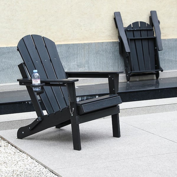 Black Folding Plastic Adirondack Chair With Cup Holder (2-Pack ...