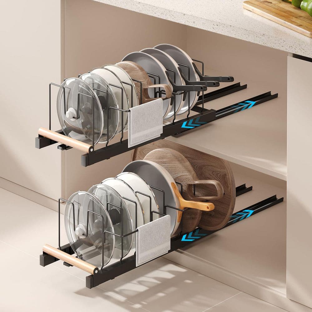 Anqtovp Black Expandable Pull Out Pots and Pans Organizer Under Cabinet ...