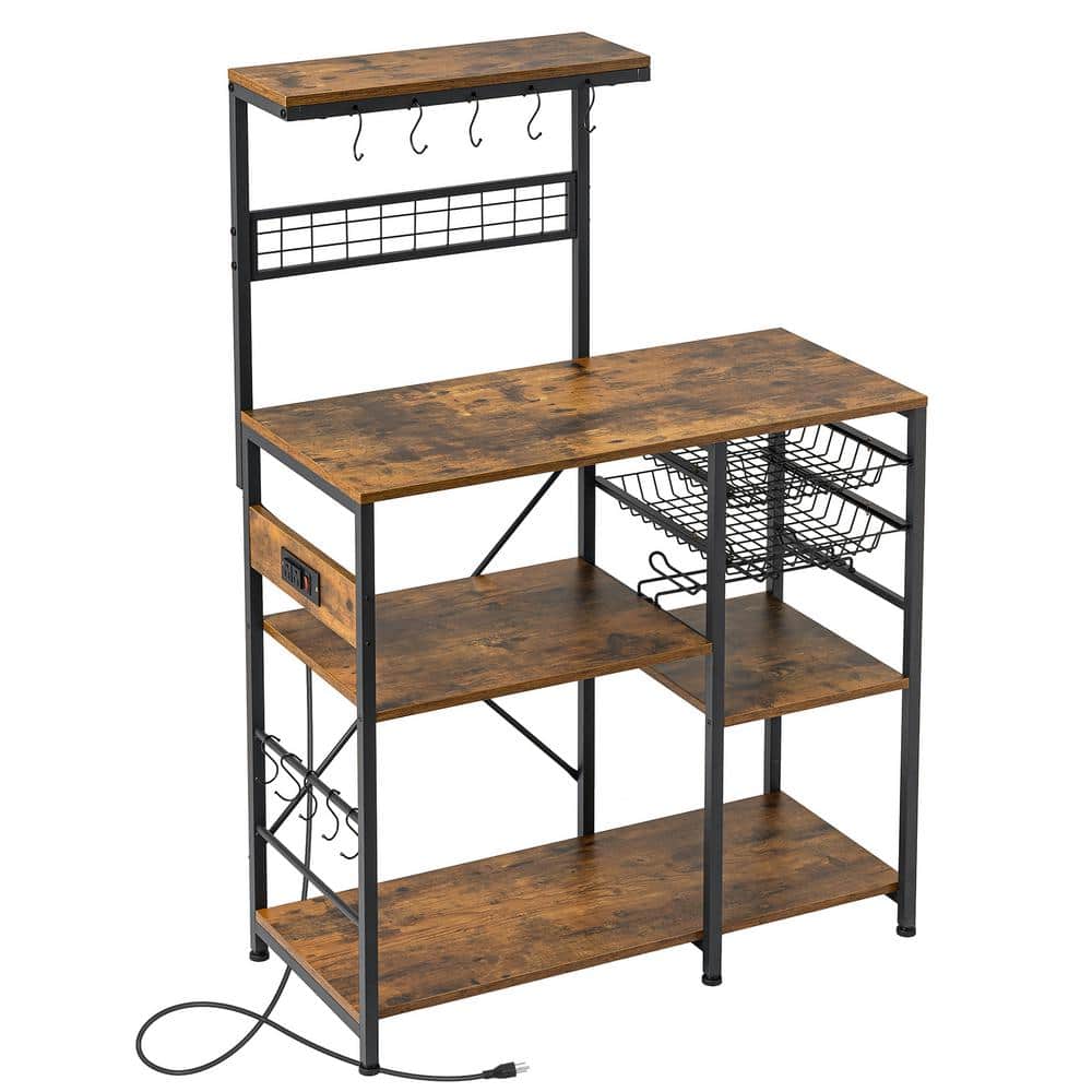 Dinaza Brown 5 Plus Shelf Metal 35.4 in. W Baker's Rack SKUJ50370 - The Home Depot