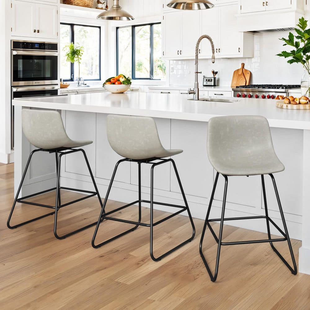 OrangeOne Alex 34.5 in. Light Beige Gray Faux Leather 360° Swivel Bar ...