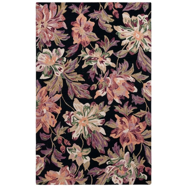 SAFAVIEH Blossom 5 ft. x 8 ft. Black/Plum Oversized Floral Area Rug ...