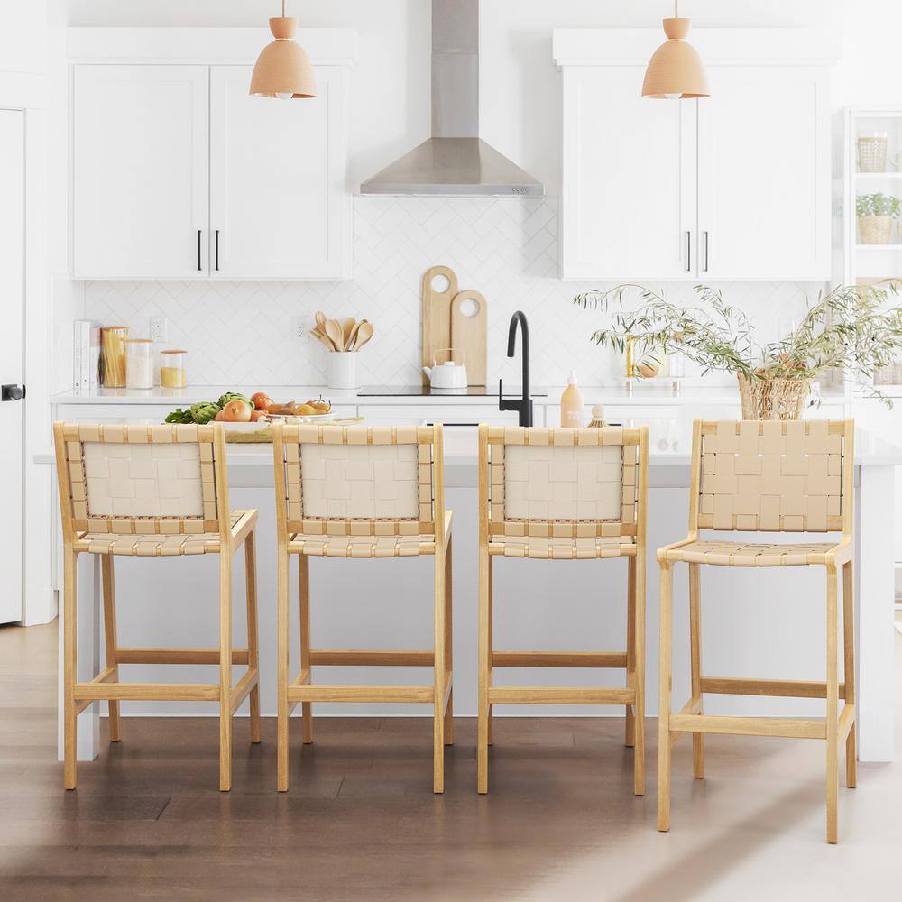 LUE BONA Attox 26 in. Milk Tea Wood Frame Modern Bar Stools with Solid ...