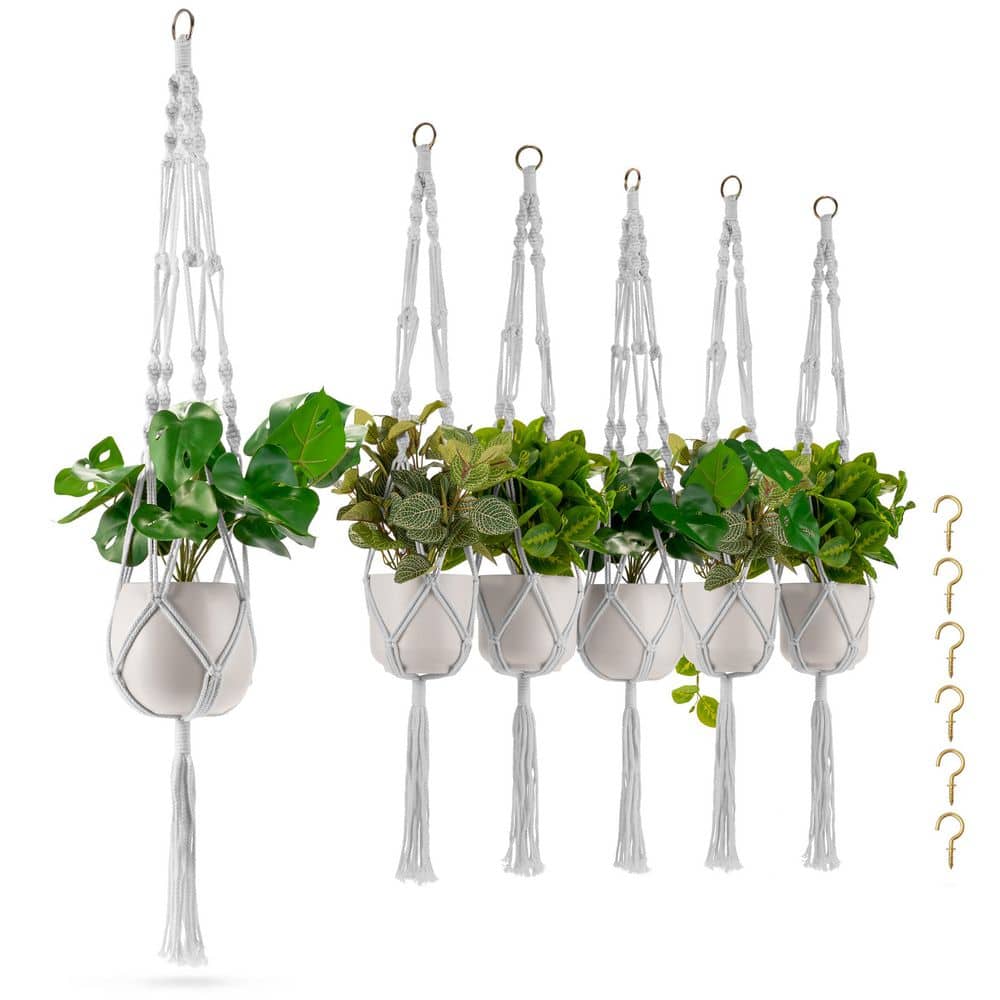 Sorbus Macrame Plant Hanger, 12 in x 41 in Off-White Cotton Round ...