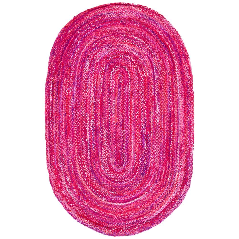 SAFAVIEH Braided Pink Fuchsia Doormat 3 ft. x 5 ft. Solid Color Striped ...