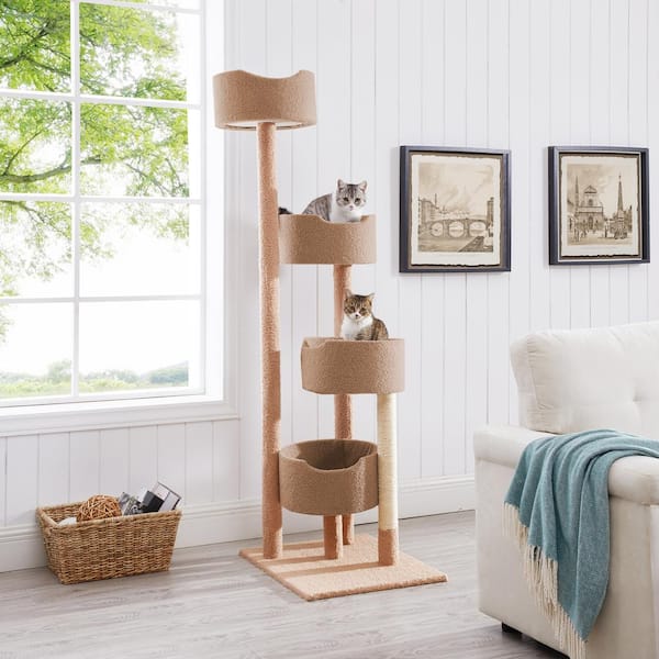 HOMESTOCK 4 Perch Cat Condo, Multi-Level Cat Tree and Scratching Post ...