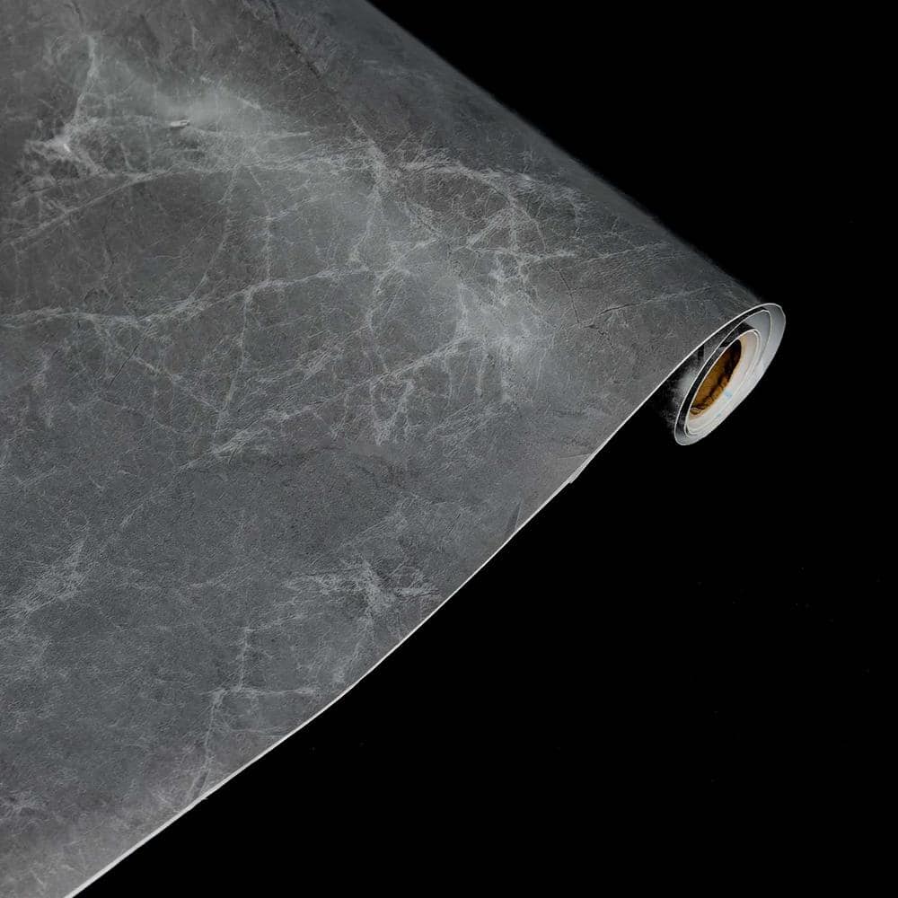 Vsmile Dark Gray Marble Grain Matte PVC Peel and Stick Wallpaper Roll ...