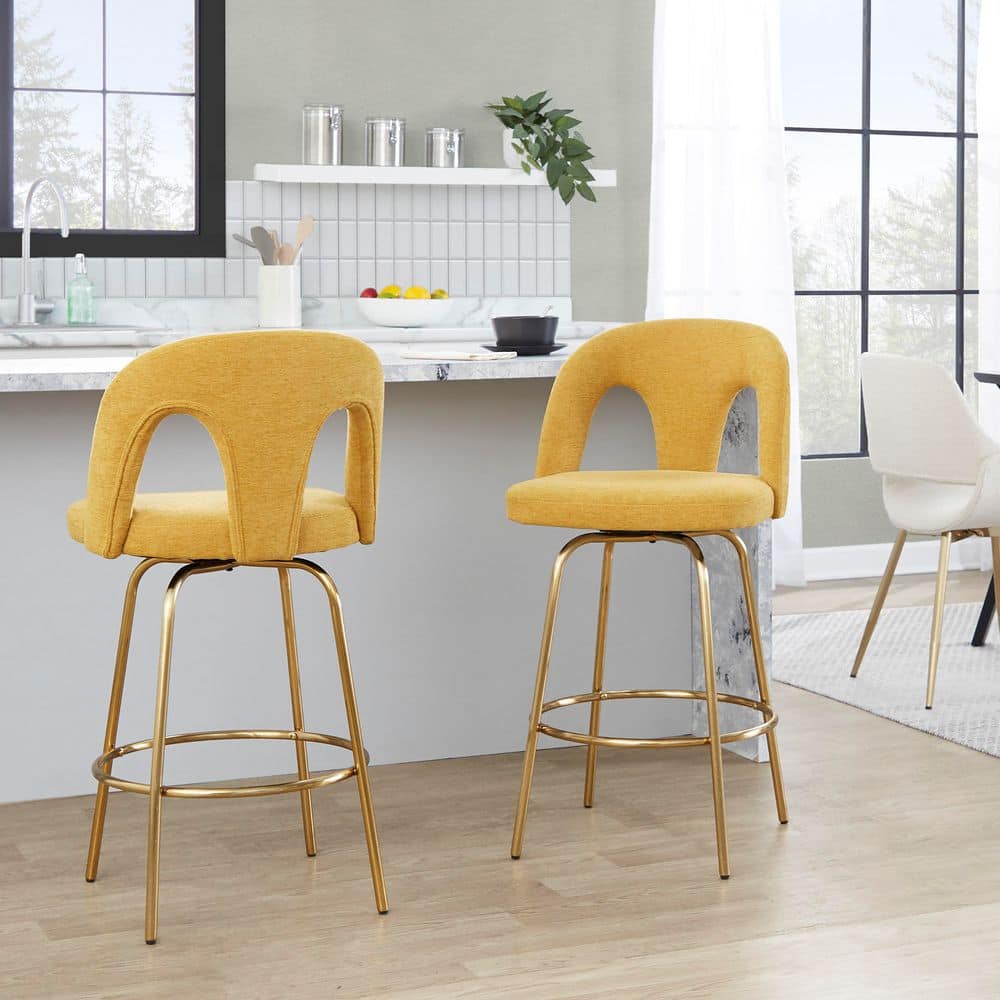 Lumisource Ava Upholstered 38.75 in. Gold Metal and Yellow Fabric Fixed ...