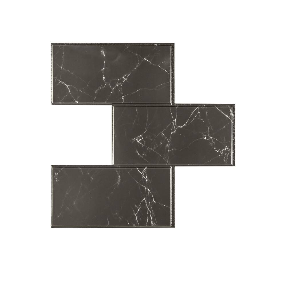 WallPOPs Black Peel and Stick Marble Backsplash Tile 10 in. x 10 in ...