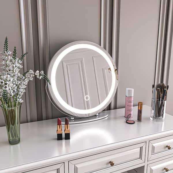 Organnice 18.9 in. W LED Round Framed Make Up Mirror Table Dresser Mirror White