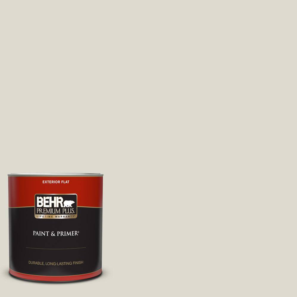 BEHR PREMIUM PLUS 1 Qt. #GR-W11 Silver Ash Flat Exterior Paint & Primer ...