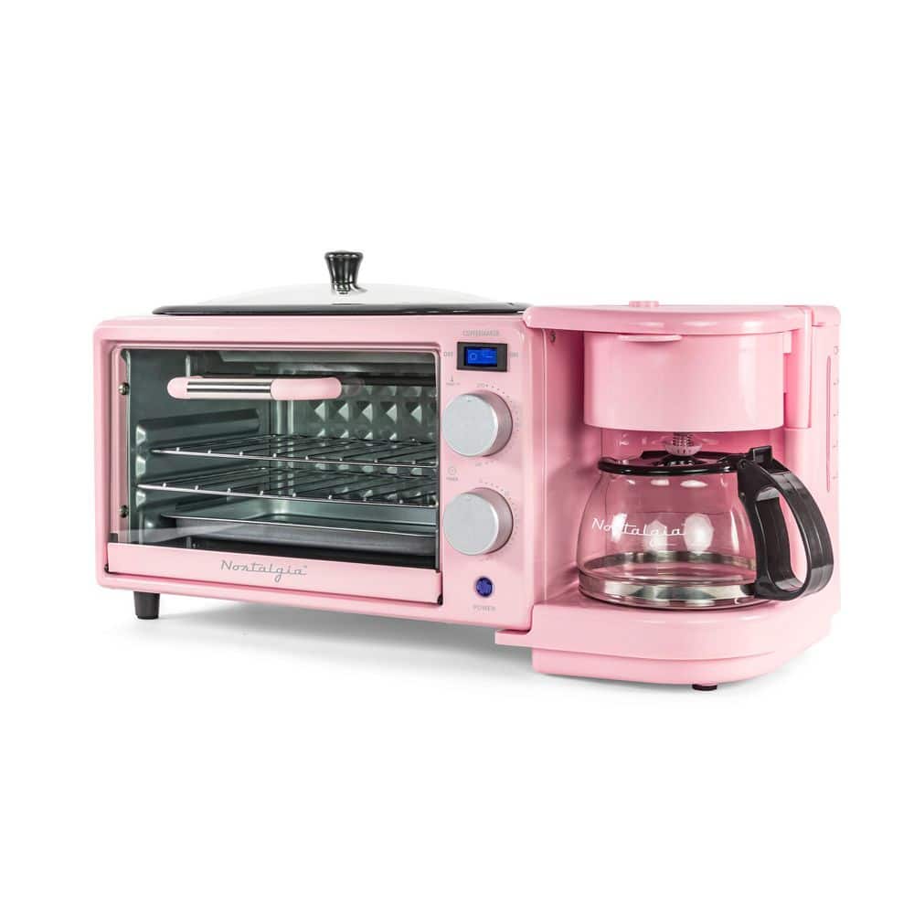 Nostalgia Retro 600 W 3-in-1 Toaster Oven Breakfast Station-Pink ...