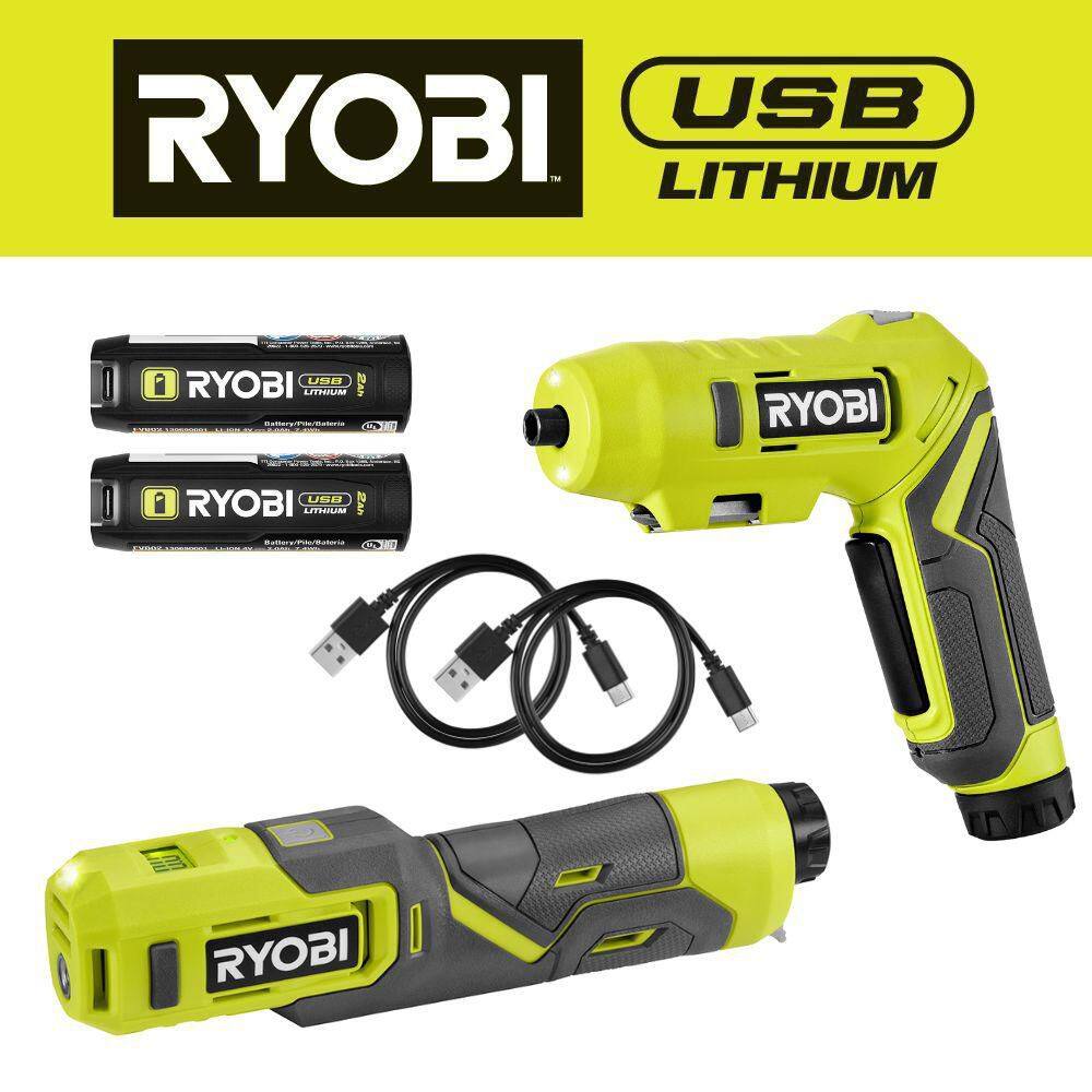 RYOBI USB Lithium 2-Tool Combo Kit with Screwdriver, Inflator, (2) 2.0 ...