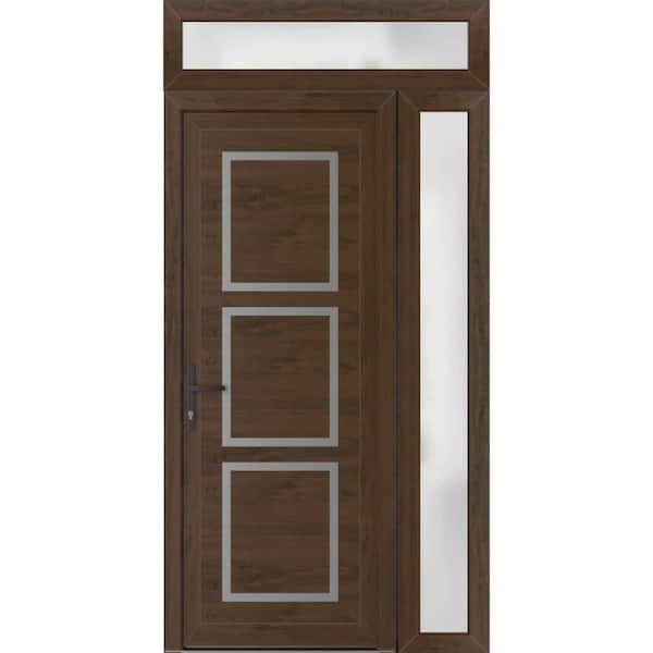 VDOMDOORS 50 in. x 80 in. Right-hand/Inswing Frosted Glass Walnut Steel ...