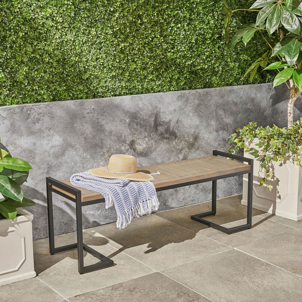Industrial Style Outdoor Wood and Metal Benches and Ottomans H-62621 ...