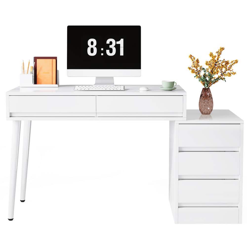 TRIBESIGNS WAY TO ORIGIN Halseey 55 in. Rectangular White Wood 5-Drawer ...