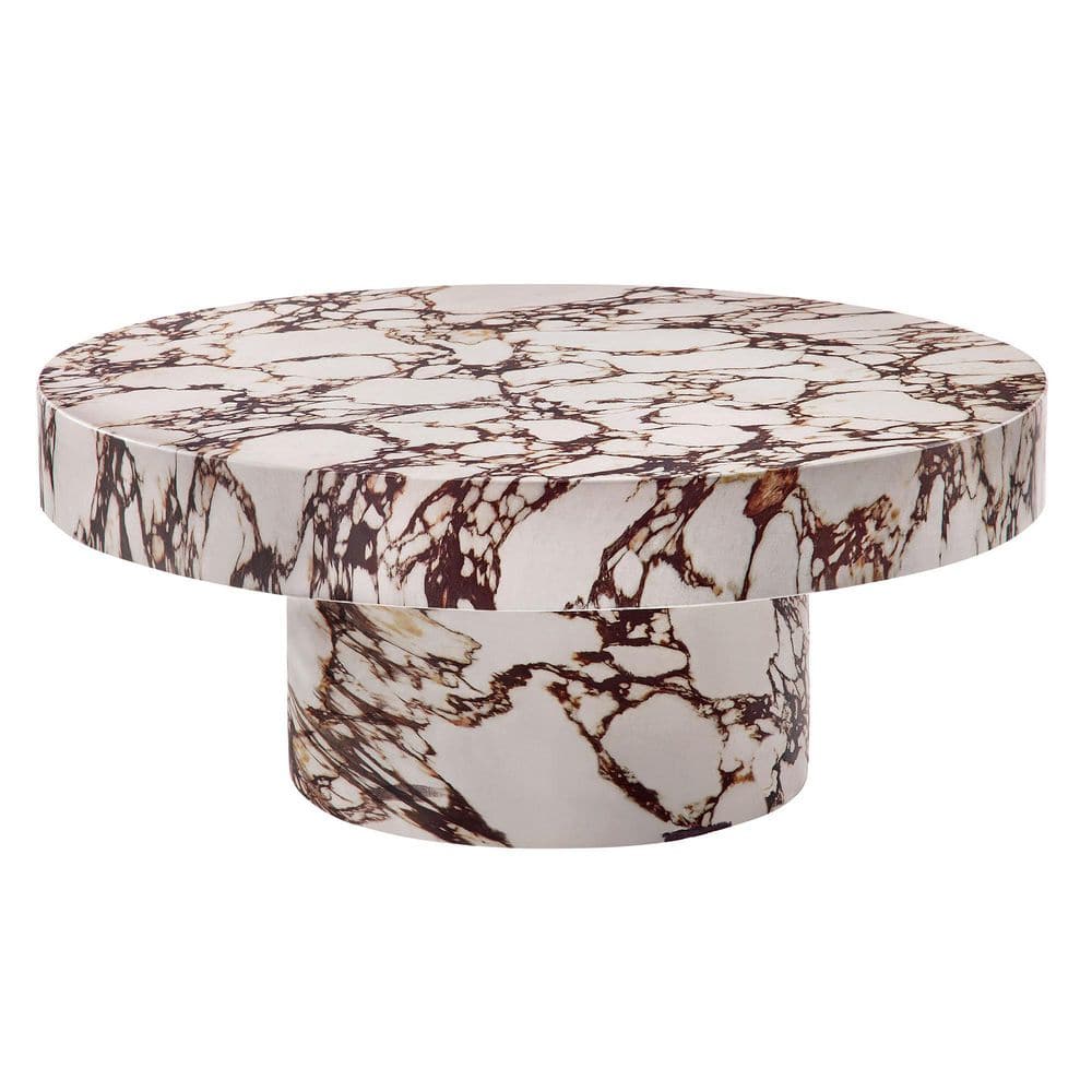 MODWAY Alora Round Concrete Coffee Table with Faux Stone Finish in Red ...