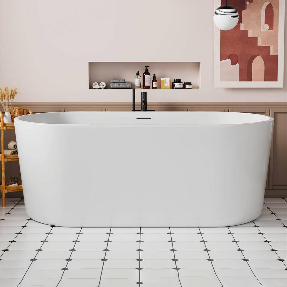 INSTER 59 in. Modern Luxury Acrylic Freestanding Flatbottom Tub Curve ...