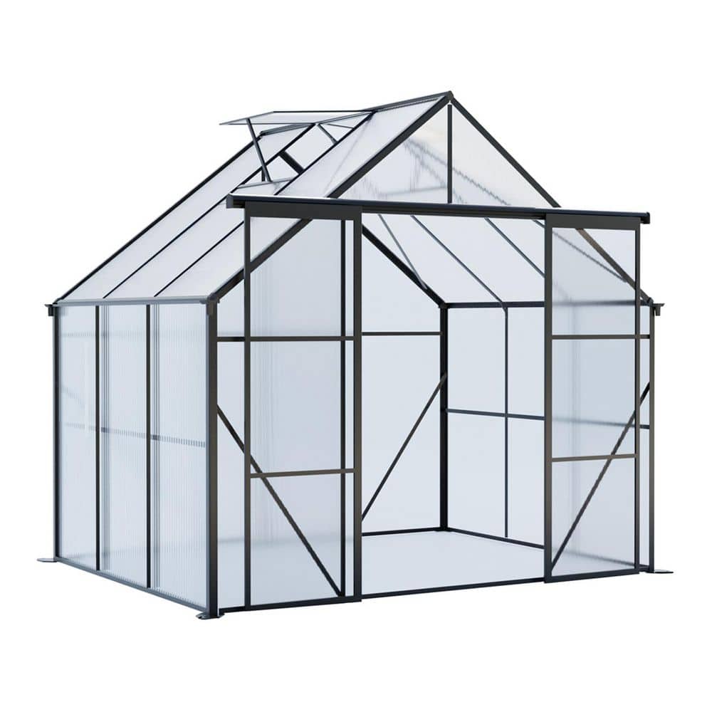 8 ft. x 6 ft. Black Polycarbonate Walk-in Greenhouse, All Season Aluminum Heavy Duty Greenhouses ...