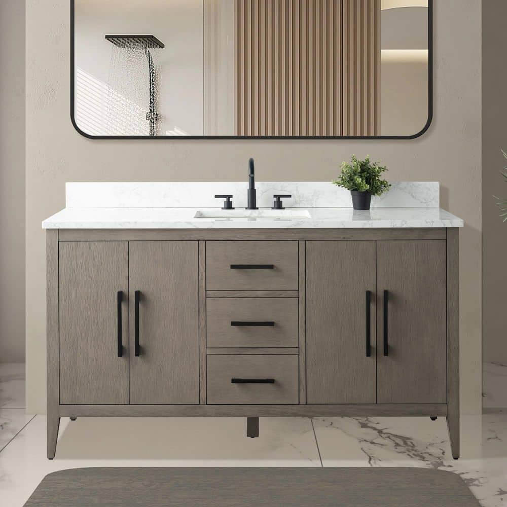 Vanity Art 60 in. W x 22 in. D x 38 in. H Single-Sink Bath Vanity in Driftwood Gray with ...