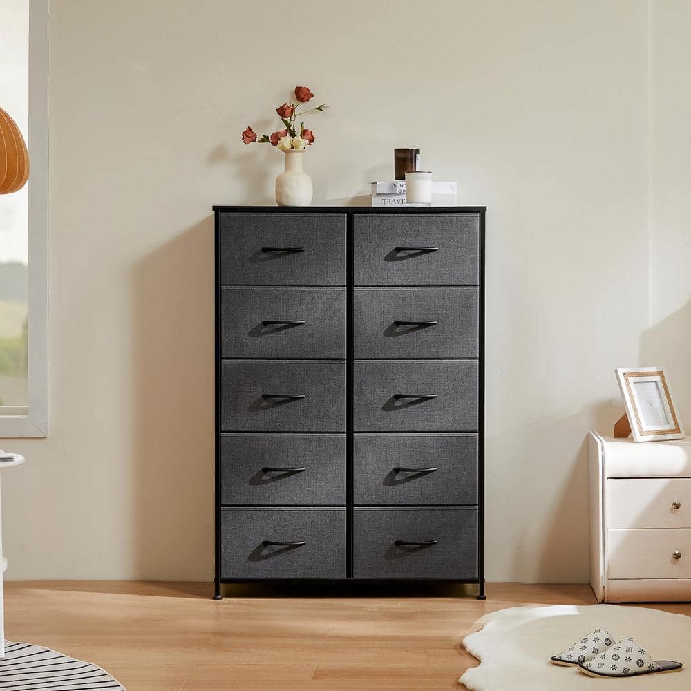 WONDER COMFORT Stylish Gray 10-Drawer 11.8 in. Wide Chest of Drawers ...