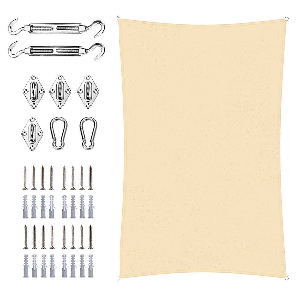 ROYAL SHADE 7 ft. x 12 ft. Rectangle Waterproof Shade Sail with Hardware Kit-Beige RSK-TADR712-3 ...