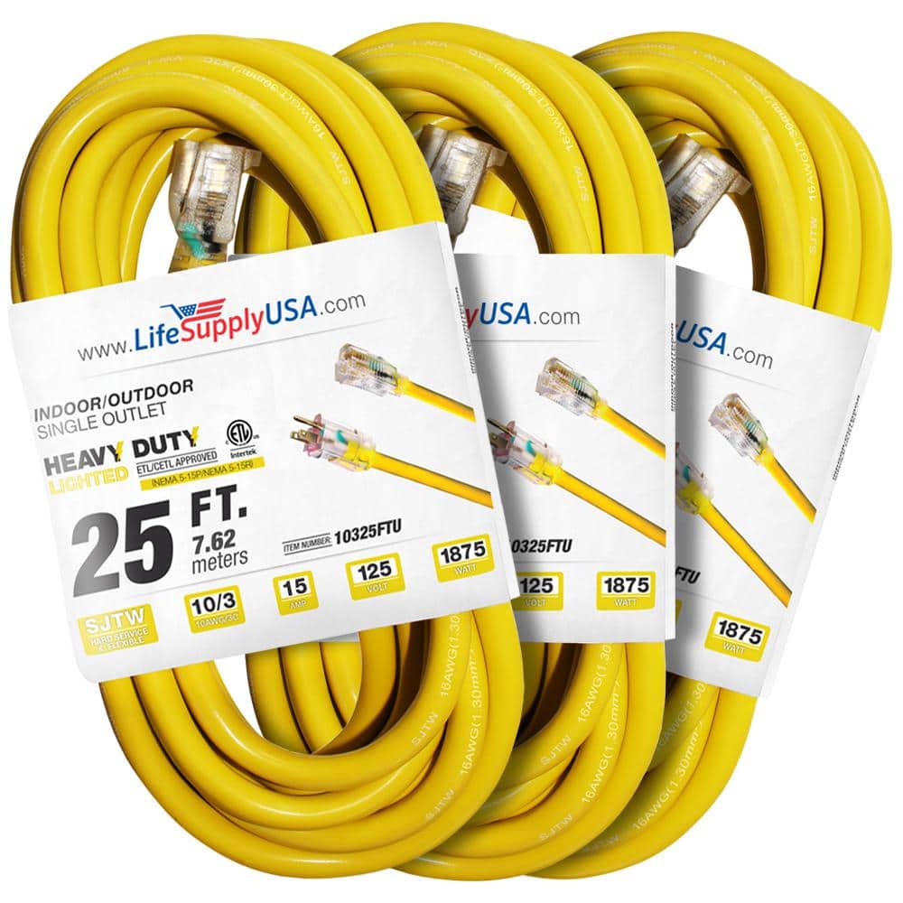 LifeSupplyUSA 25 ft. 10 Gauge/3 Conductors SJTW Indoor/Outdoor ...