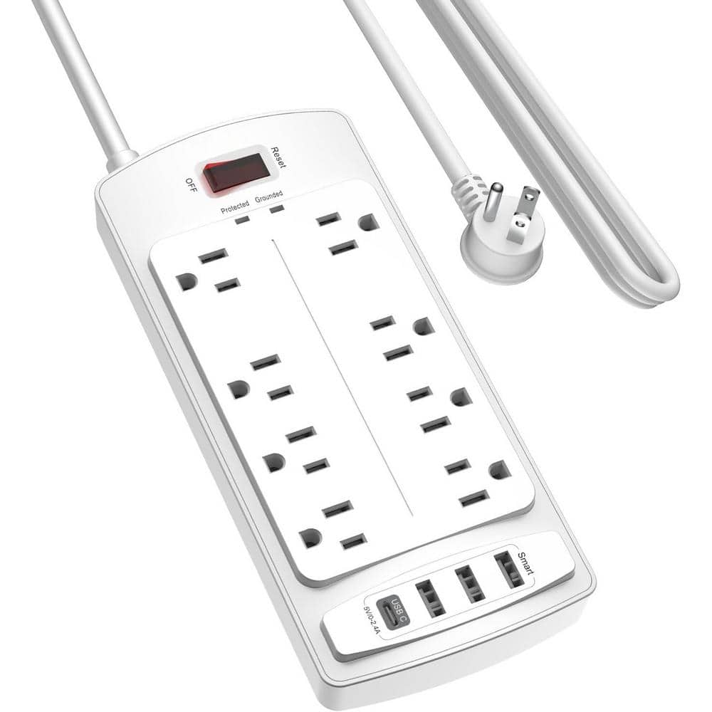 Yichuhaoxi 10 ft. Cord Flat Plug 8-Outlets Surge Protector Power Strip ...