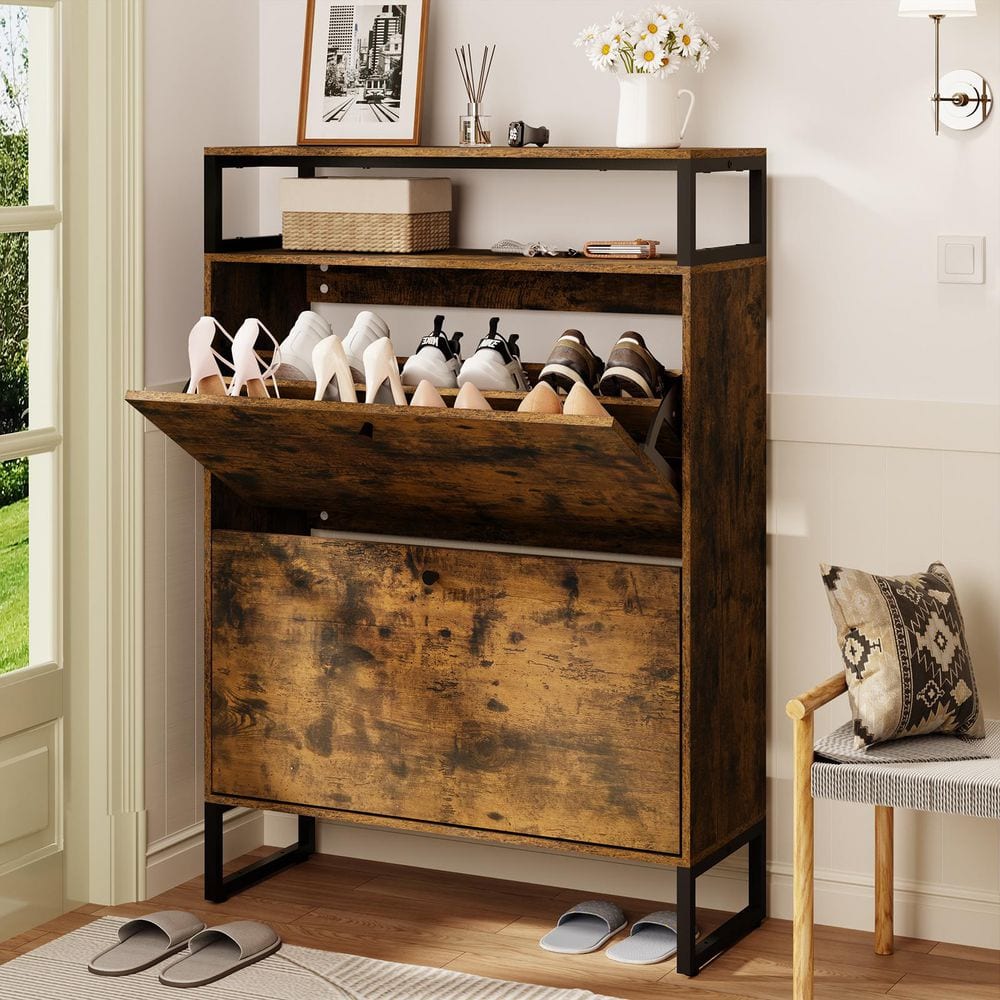 Hommpa 42 in. H x 31.5 in. W Rustic Brown Shoe Storage Cabinet with 2 ...