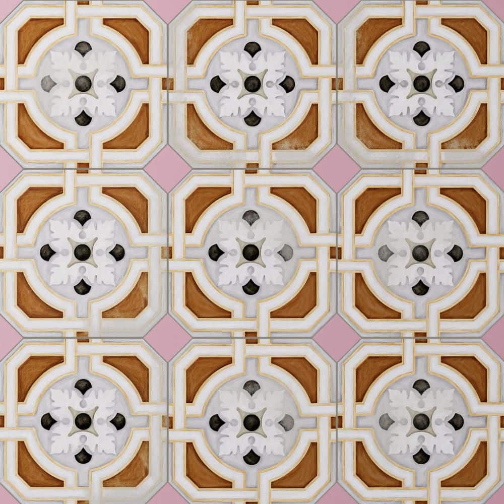 Merola Tile Vaudeville Octagon Deco Zimer with Taco Pink 8 in. x 8 in ...