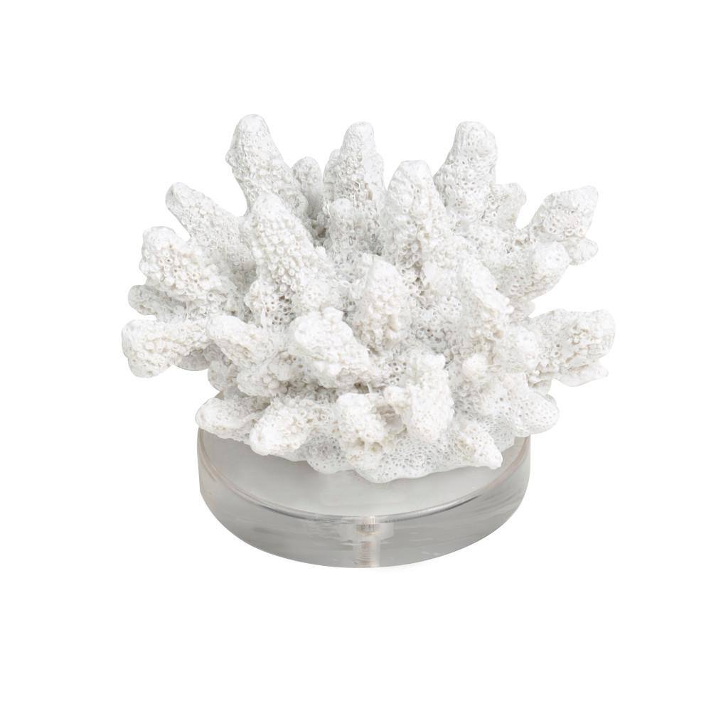 Litton Lane White Polystone Small Textured Coral Sculpture with Clear ...