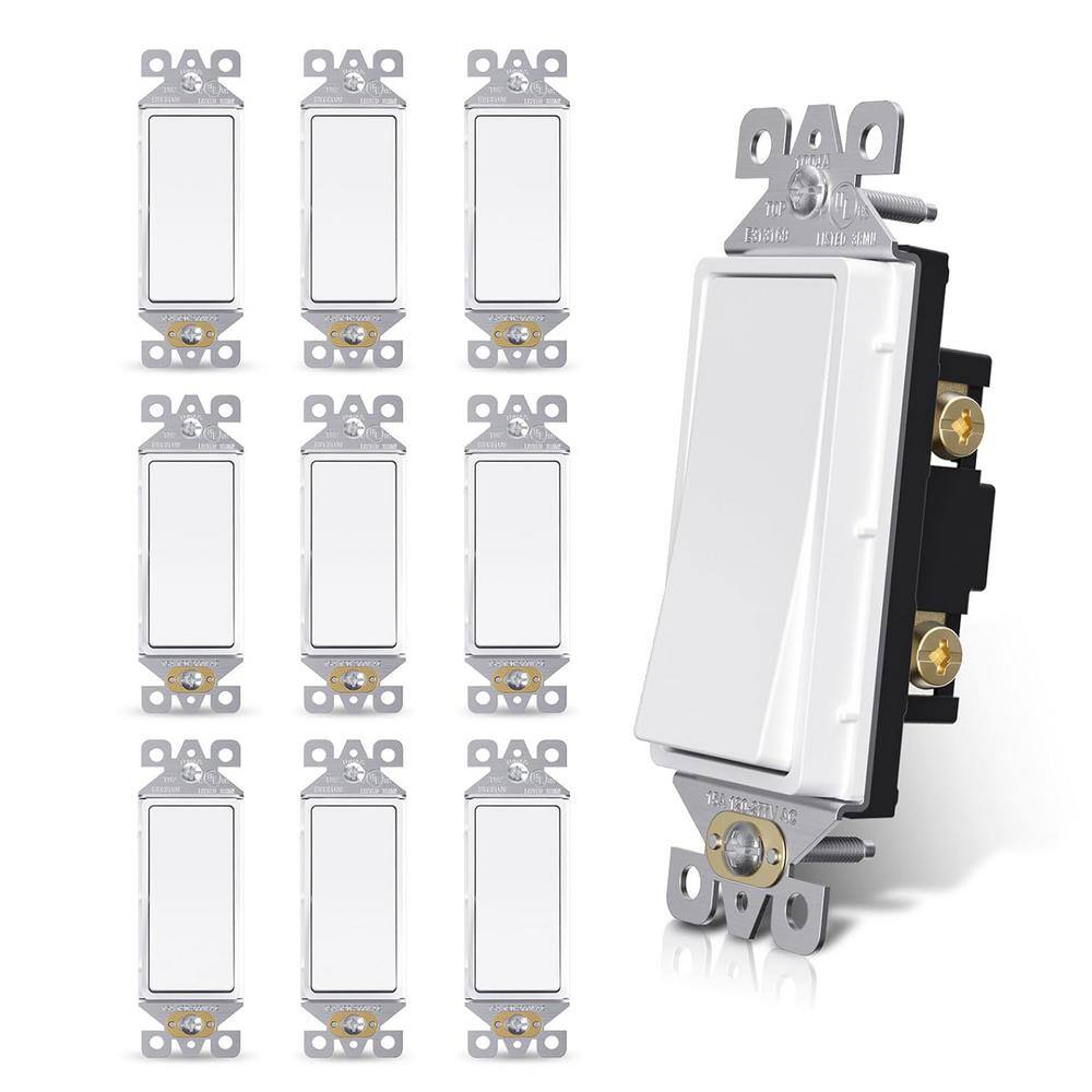 Lukyamzn 15 Amp Self-Grounding Paddle Rocker Light Switch, Matte White ...