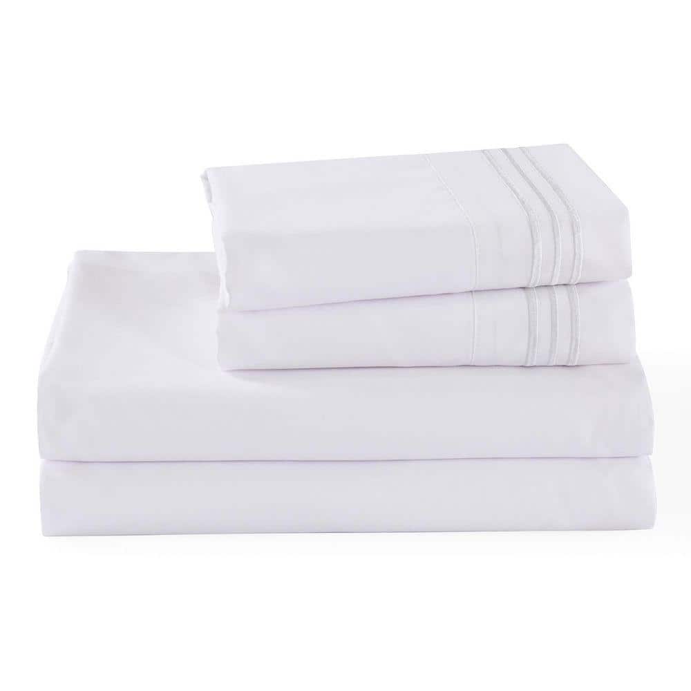 MarCielo S4PCS 4-Pieces Embroidery White Polyester Queen Size Cooling ...