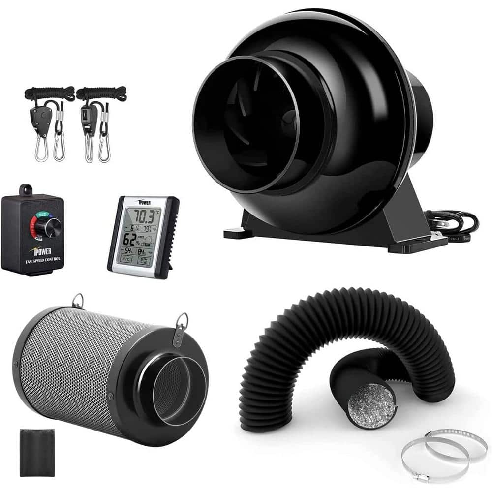 iPower 195 CFM Inline Fan with Air Carbon Filter, PVC Ducting, Speed ...