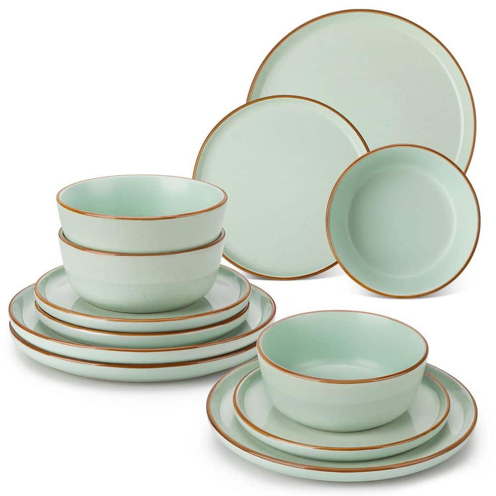 vancasso 12-Piece Green Stoneware Dinnerware Set Service for 4 Dinner ...