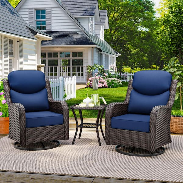PremDwell 3-Piece Brown Wicker Outdoor Rocking Chair Set with Smiley ...