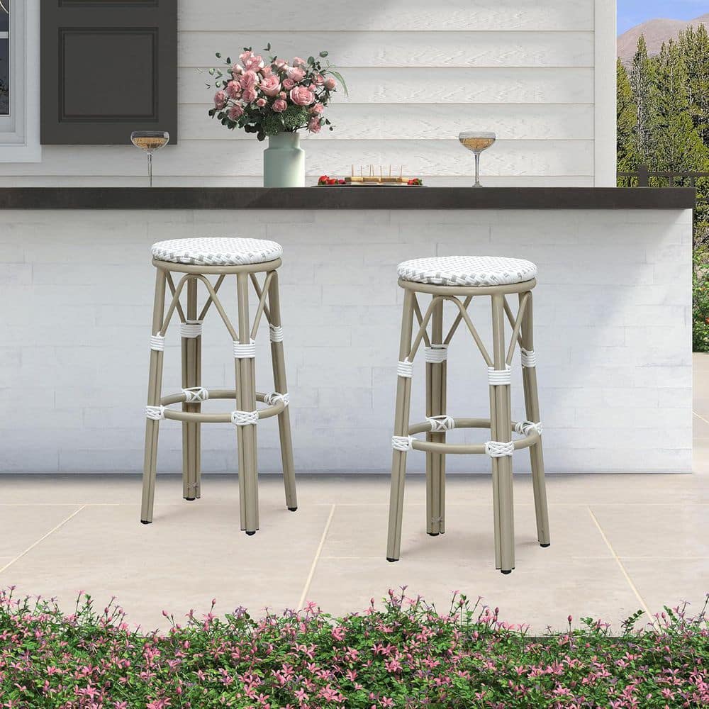 PURPLE LEAF Modern Aluminum Backless Rattan Bar Height Outdoor Bar ...