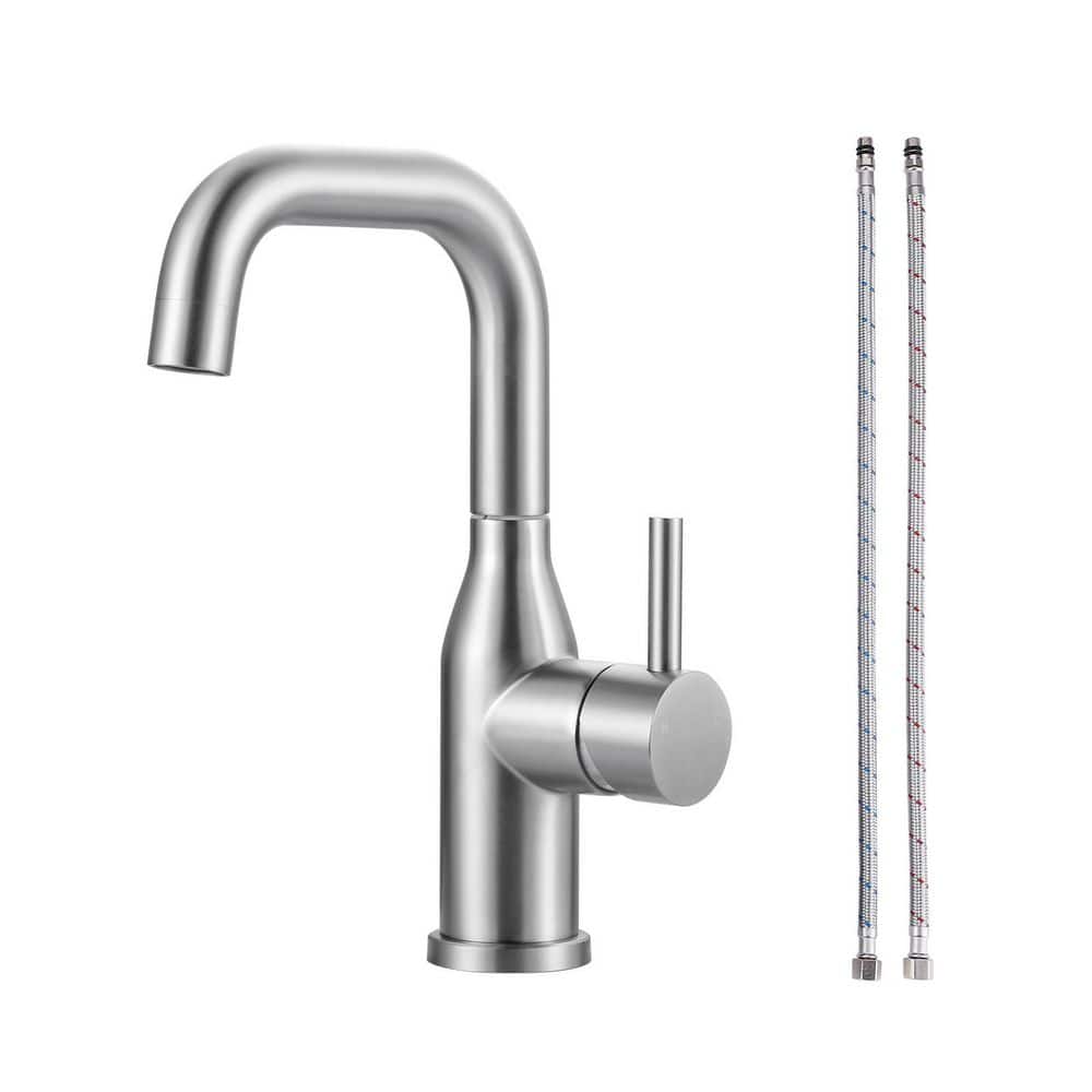 VEVETTA 1-Hole Single Handle Bar Faucet Stainless Steel with Deckplate ...