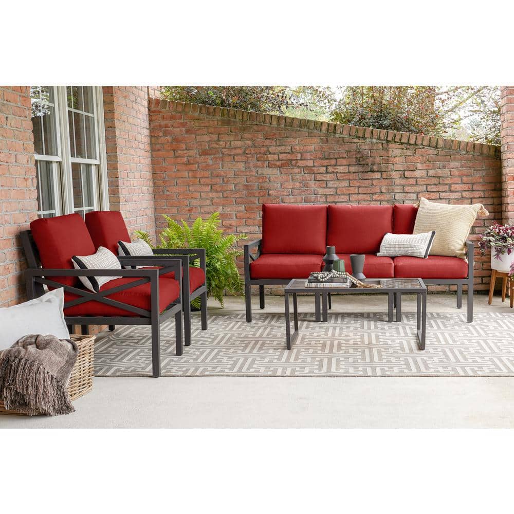 Leisure Made Blakely 6-Piece Aluminum Patio Conversation Set with Red ...