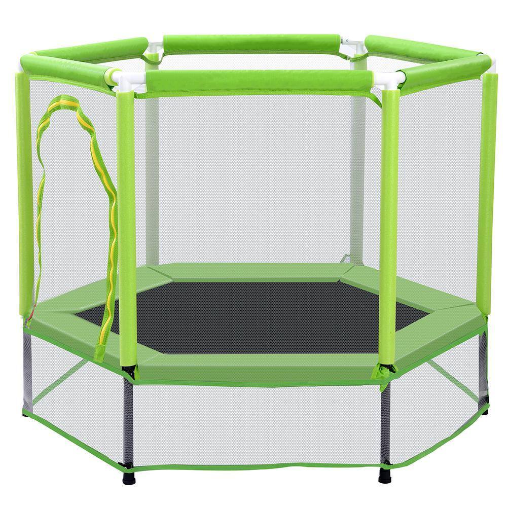 SUNRINX 4.58 ft. Green Toddlers Mini Trampoline with Safety Enclosure ...