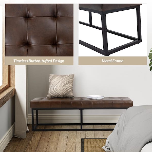 JAYDEN CREATION Gabino 60 in. Wide Chocolate Genuine Leather Bedroom ...