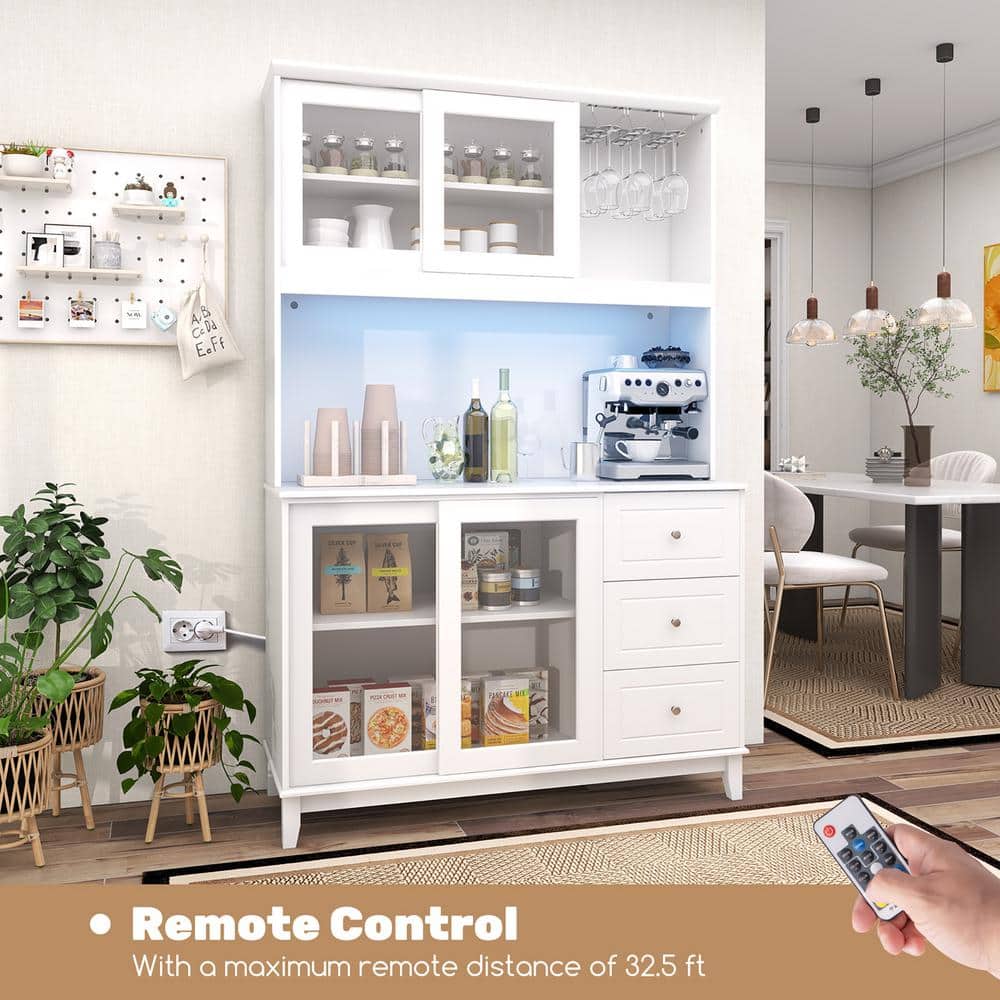 Gymax Kitchen Pantry Storage Cabinet Kitchen Hutch with LED Lights and ...