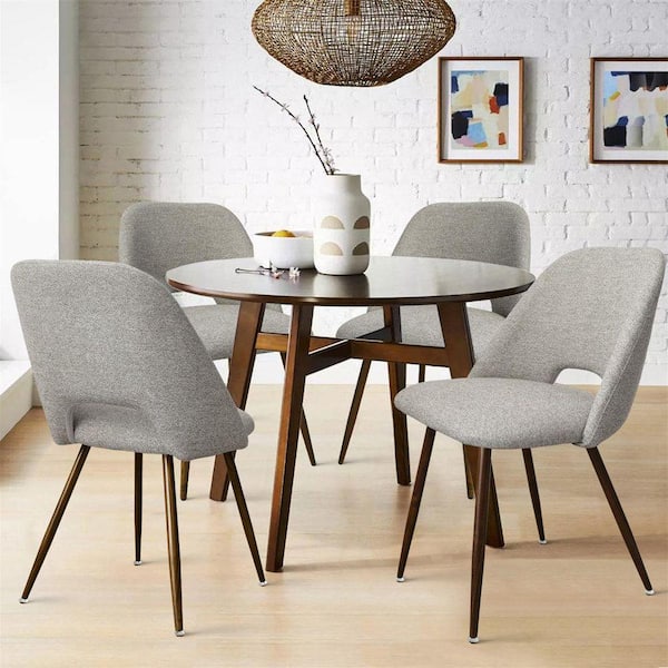 LAOTIES Upholstered Modern Cutout Back Gray Dining Chair with Walnut ...
