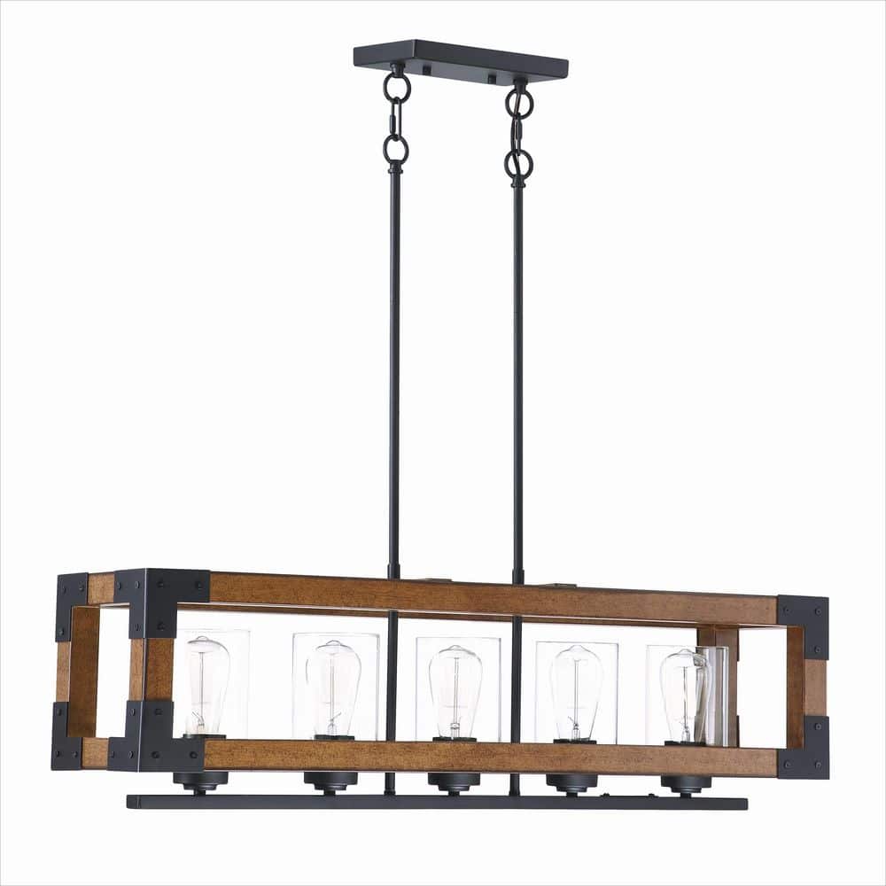 5-Light Lantern Black Rectangle Chandelier for Kitchen Island with No ...