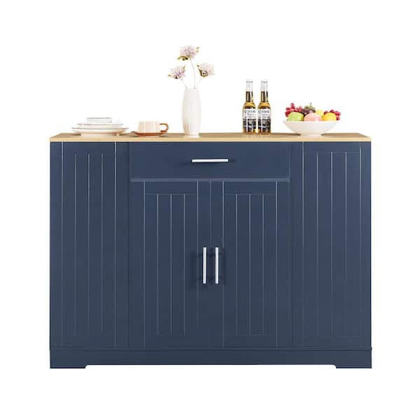 53 in. Modern Farmhouse Design Kitchen Cart with Drawers and Trash Can ...