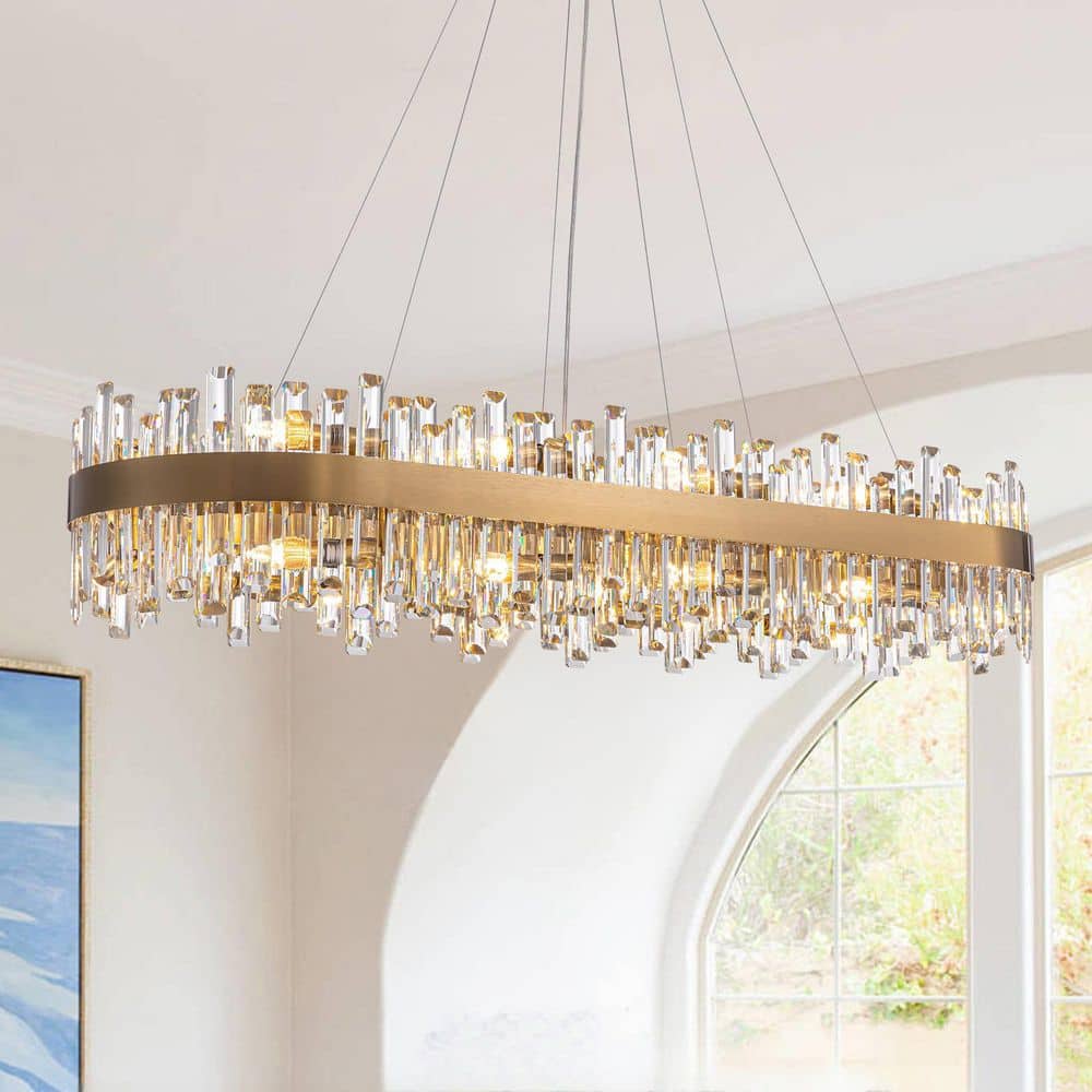 WDETR Dimmable 20-Light Crystal Chandelier, Modern Gold Rectangular ...