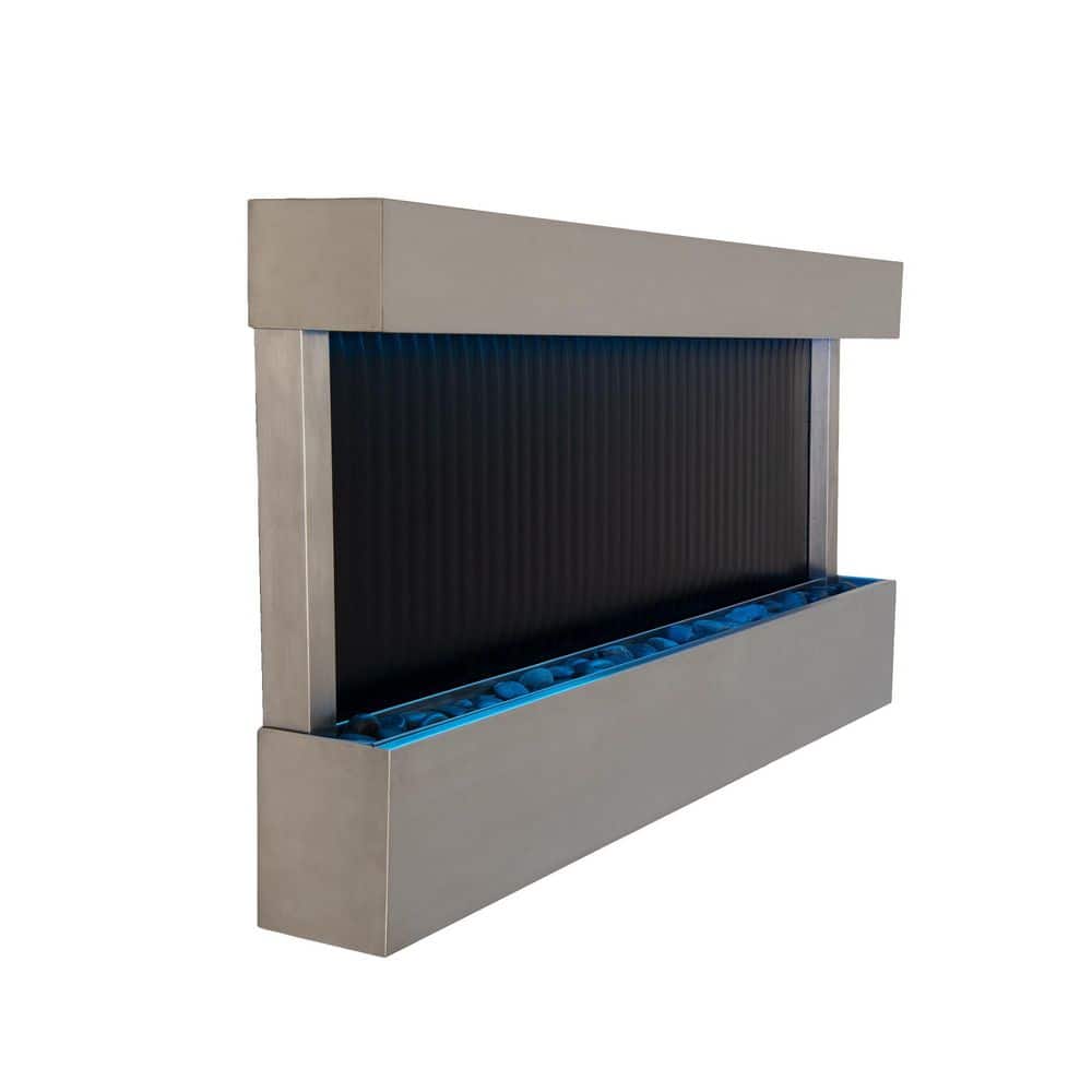 XBRAND 47 in. Steel/Glass Indoor Wall-Mounted Mirror Waterfall Fountain ...