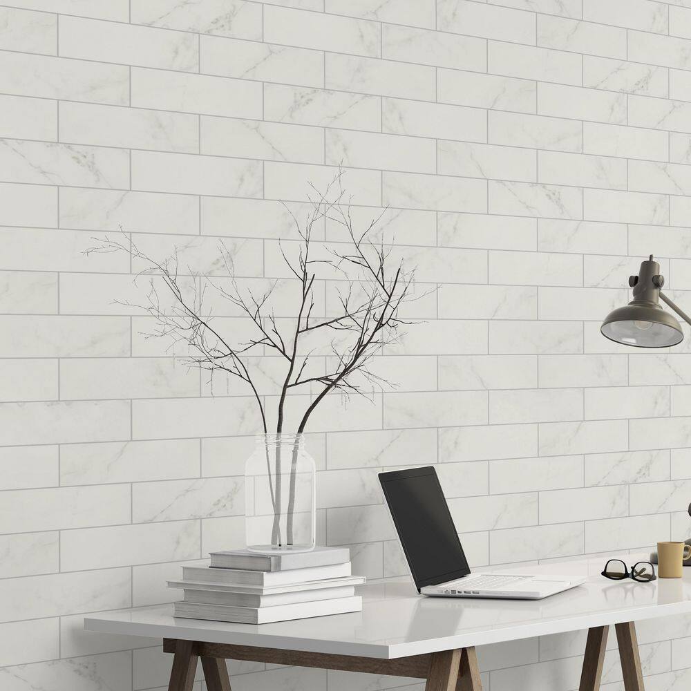 Buy Kalypso Monet 4 in. x 12 in. Glossy Ceramic White Subway Wall Tile ...