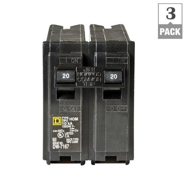 Square D Homeline 20 Amp 2-Pole Circuit Breaker (3-Pack) HOM220CP3 ...