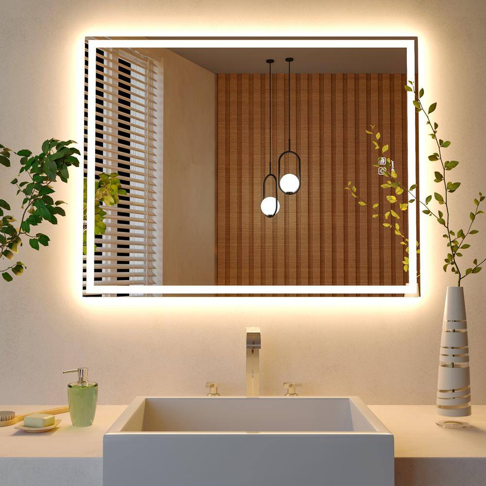 GP GANPE GANPE 28 in. W x 36 in. H Large Rectangular Frameless Dimmable ...