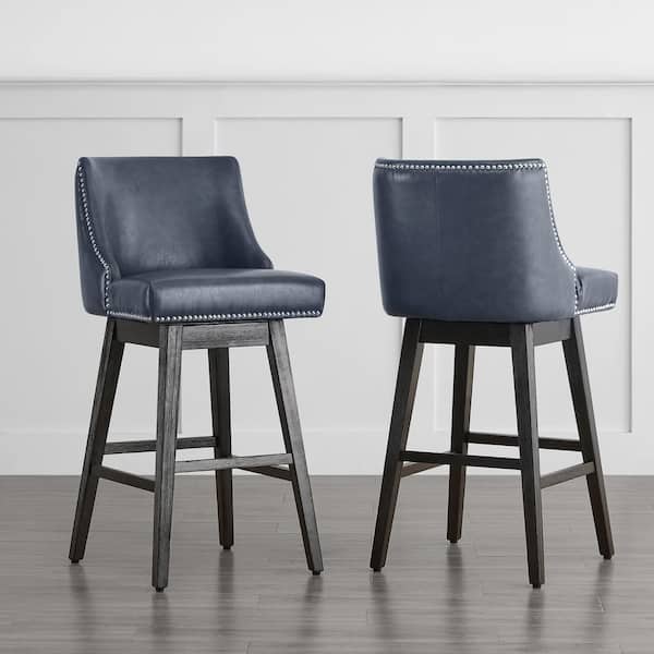 Spruce & Spring Martin 30 in. Navy Blue Solid Wood Frame Swivel Counter ...